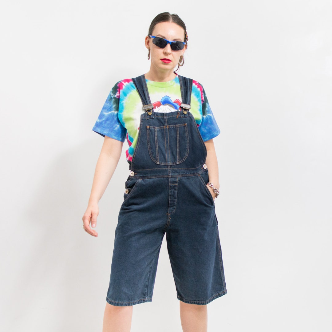 Jean Shortalls 90's Vintage Denim Dungarees Overalls Women Size L - Etsy