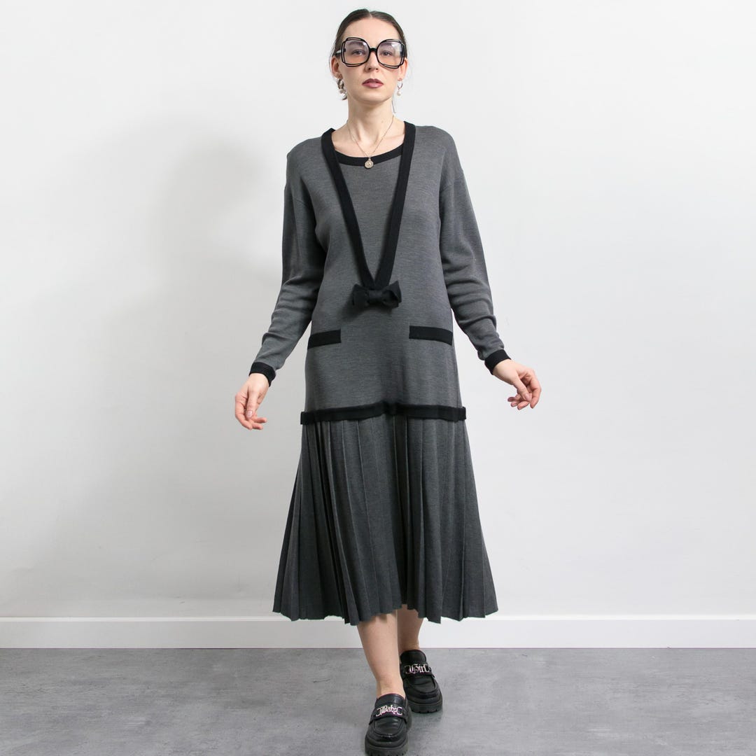 Vintage Preppy Secretary Dress Wool Blend Pleated - Etsy
