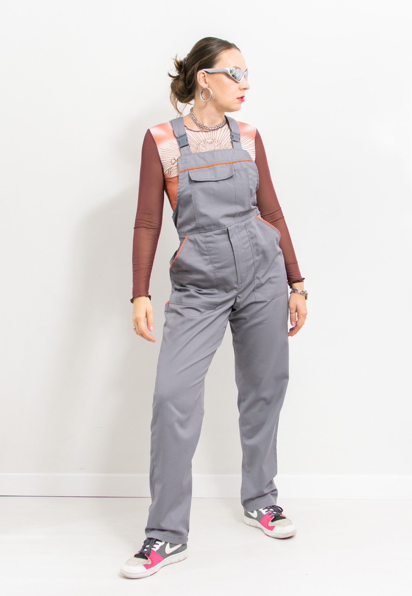 Gray Overalls Working Pants Vintage Jumpsuit Dungarees Women M - Etsy