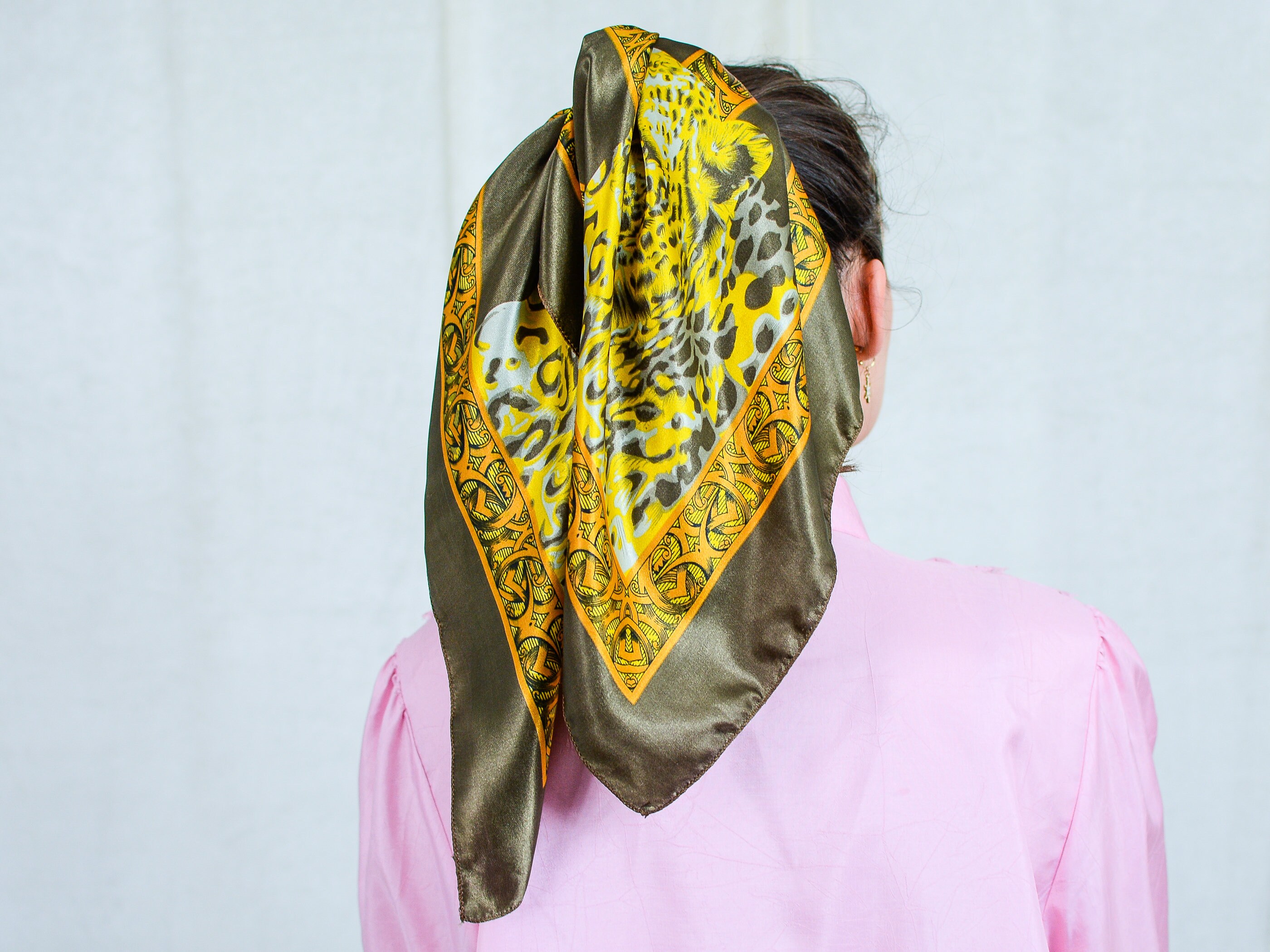 Leopard Satin Scarf Boho Vintage Animal Print Headband Retro 28x28 ...