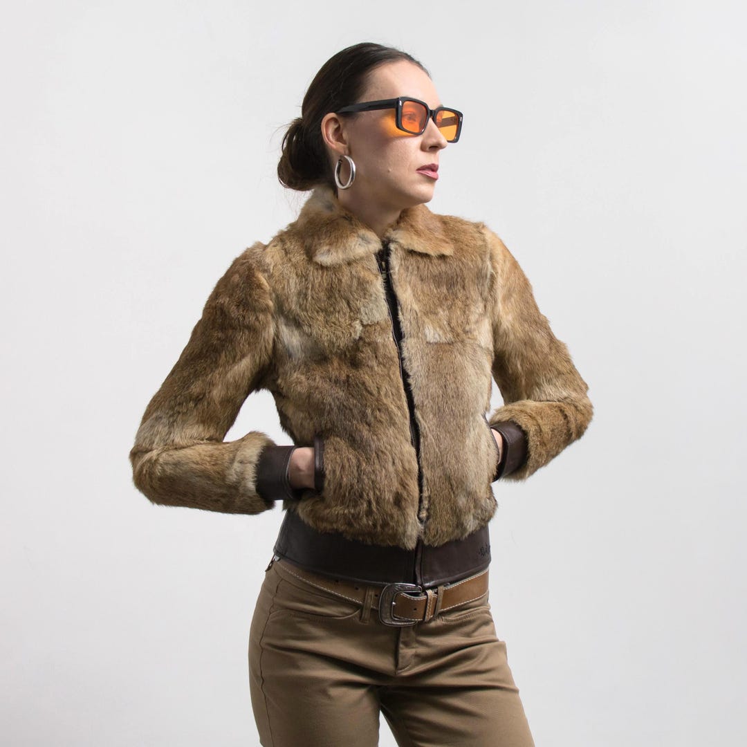 Vintage Natural Fur Jacket With Leather Trim Boho Short Coat S - Etsy