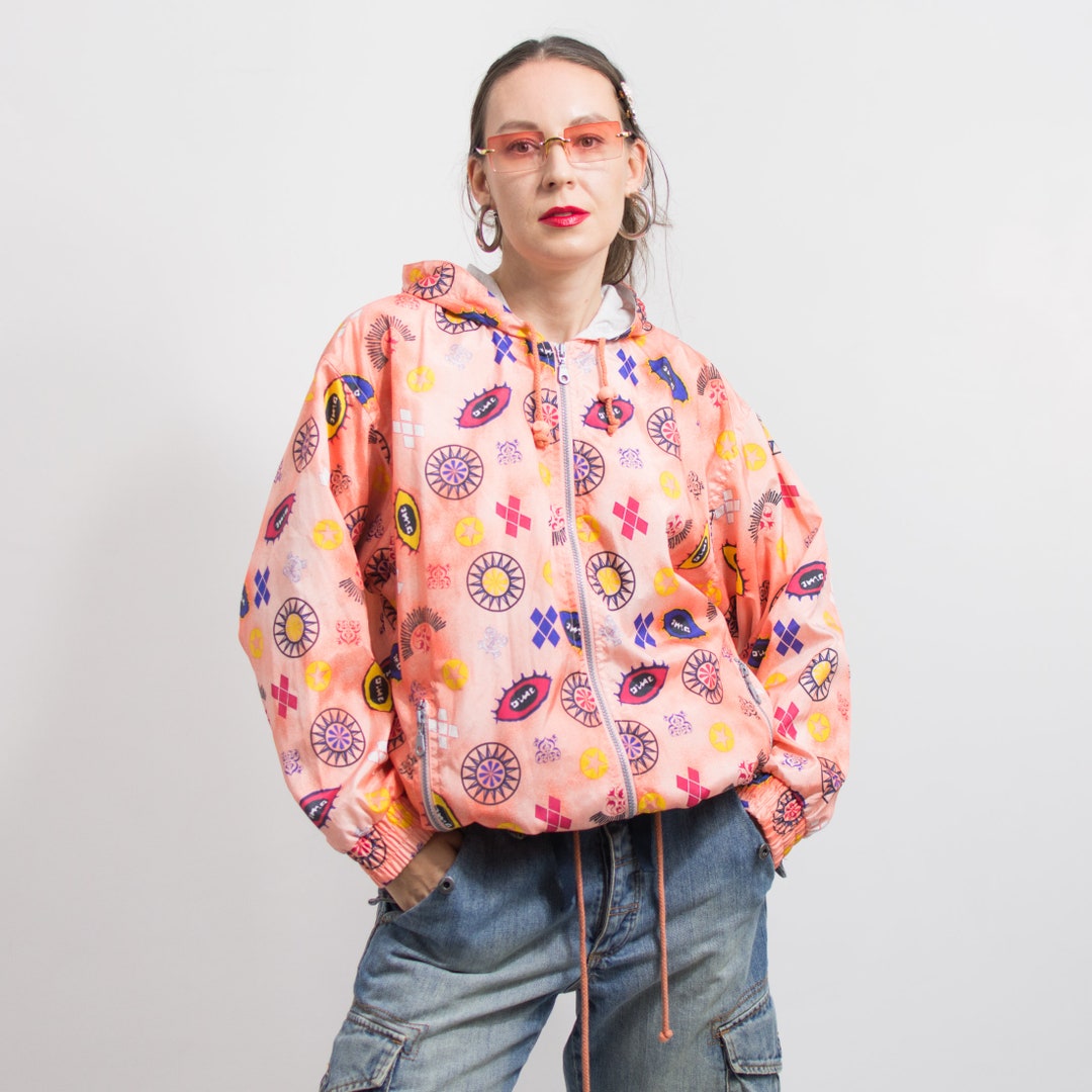 90's Hooded Jacket Vintage Windbreaker Festival Outwear Women M/L - Etsy
