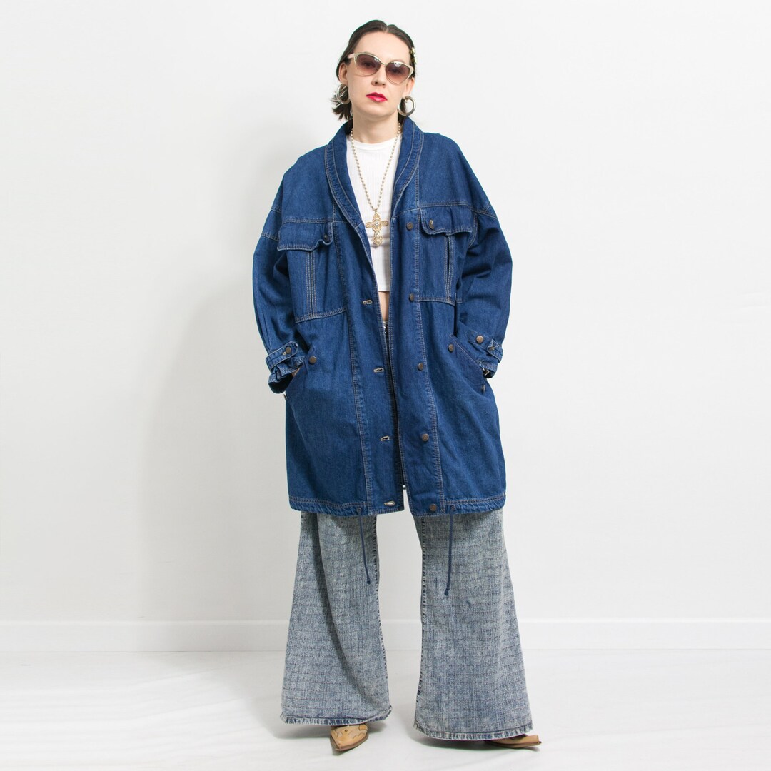 Oversized Denim Jacket Vintage Parka Blue Jean Coat Women Size L - Etsy