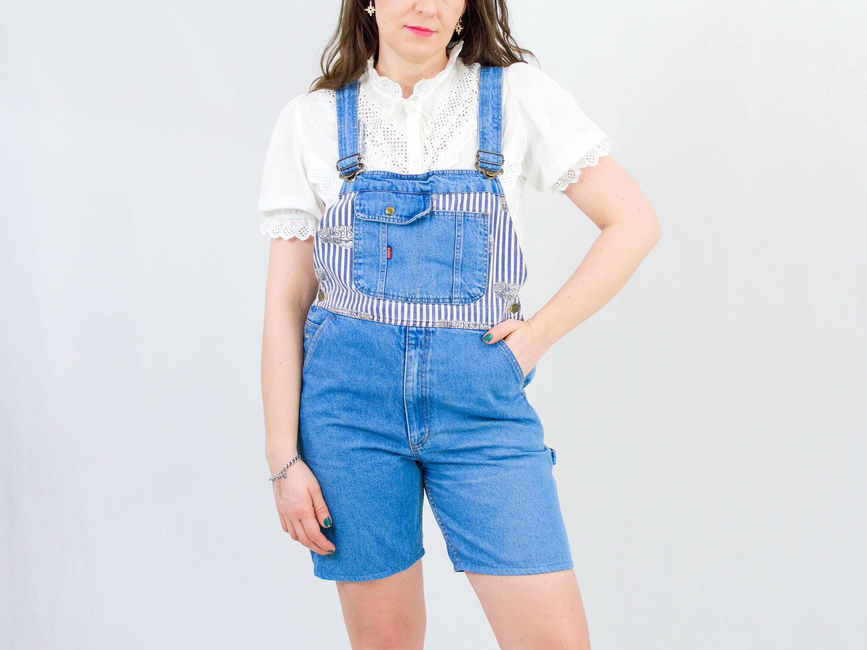 Denim Overalls SASS Shortalls Striped Inserts Vintage 90s Blue - Etsy