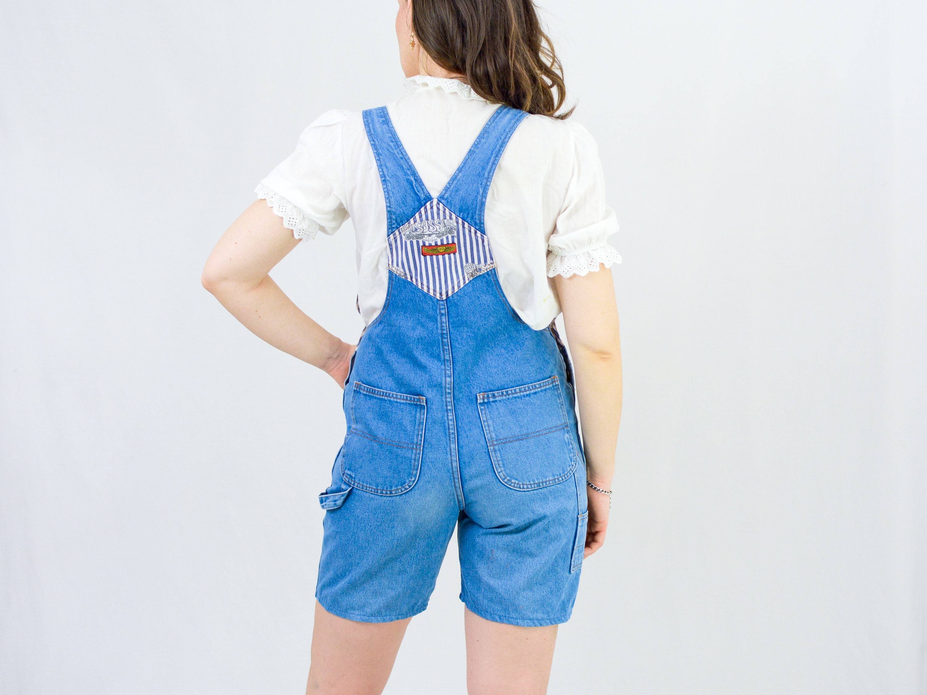 Denim Overalls SASS Shortalls Striped Inserts Vintage 90s Blue - Etsy