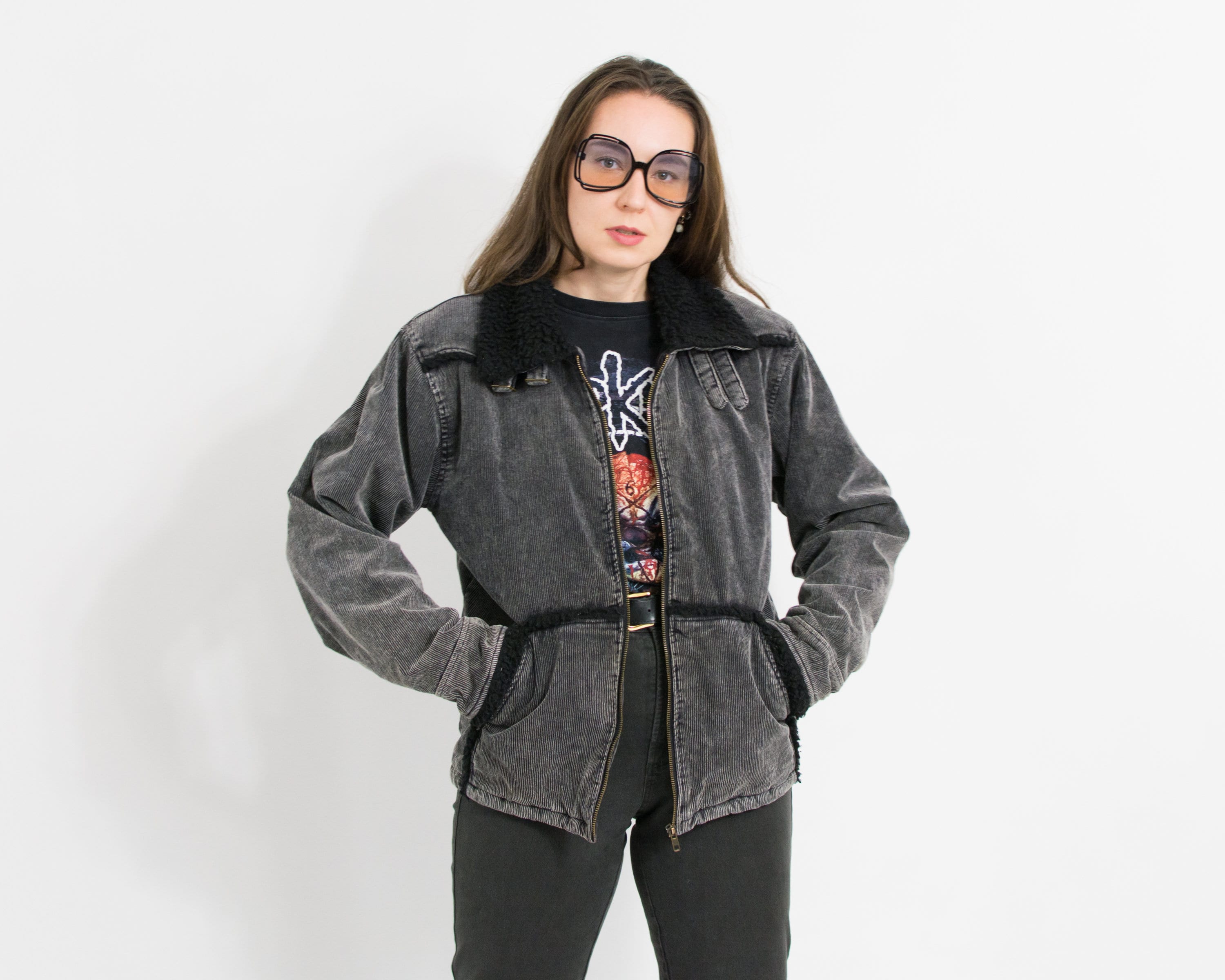 Fishbone Corduroy Jacket Vintage 90s Gray Sherpa - Etsy