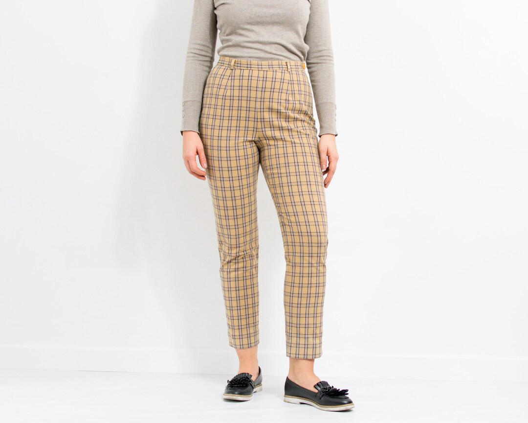 Plaid Pants Vintage Yellow Tartan Trousers Tapered Leg - Etsy Australia