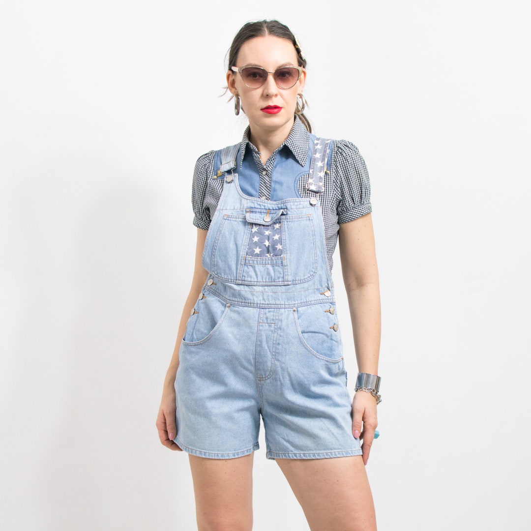 Vintage Denim Shortalls 90's Overalls Short Dungarees Women Size M - Etsy