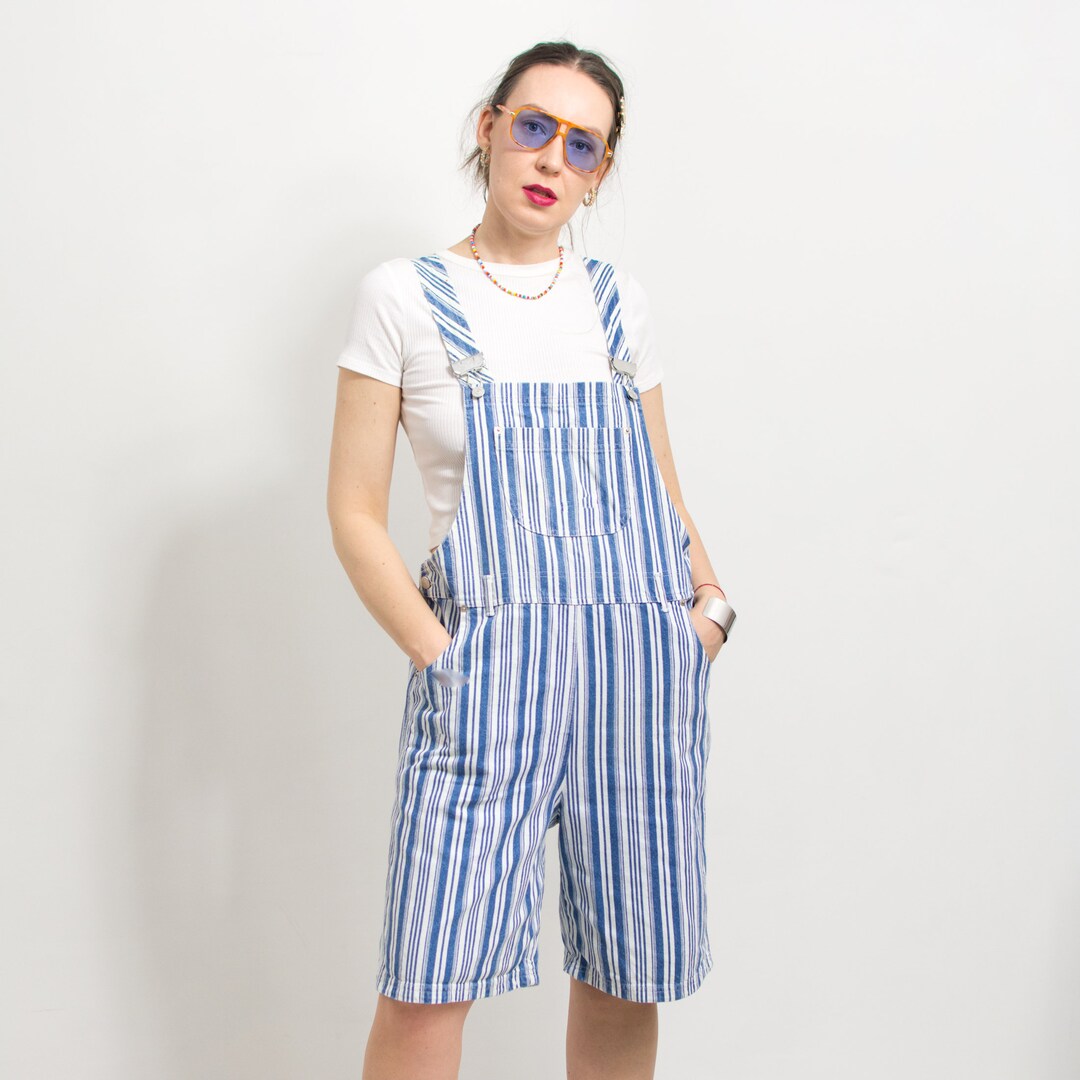St Michael Overalls 90's Vintage Striped Shortalls Denim Dungarees ...