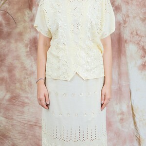 Cream Two Piece Set Blouse and Skirt Ethnic Minimalist Boho Hippie L ...
