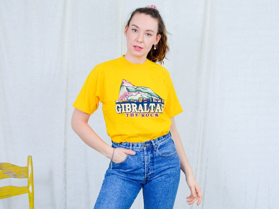 Gibraltar Tshirt Yellow Top Printed the Rock Vintage Short Sleeve M ...
