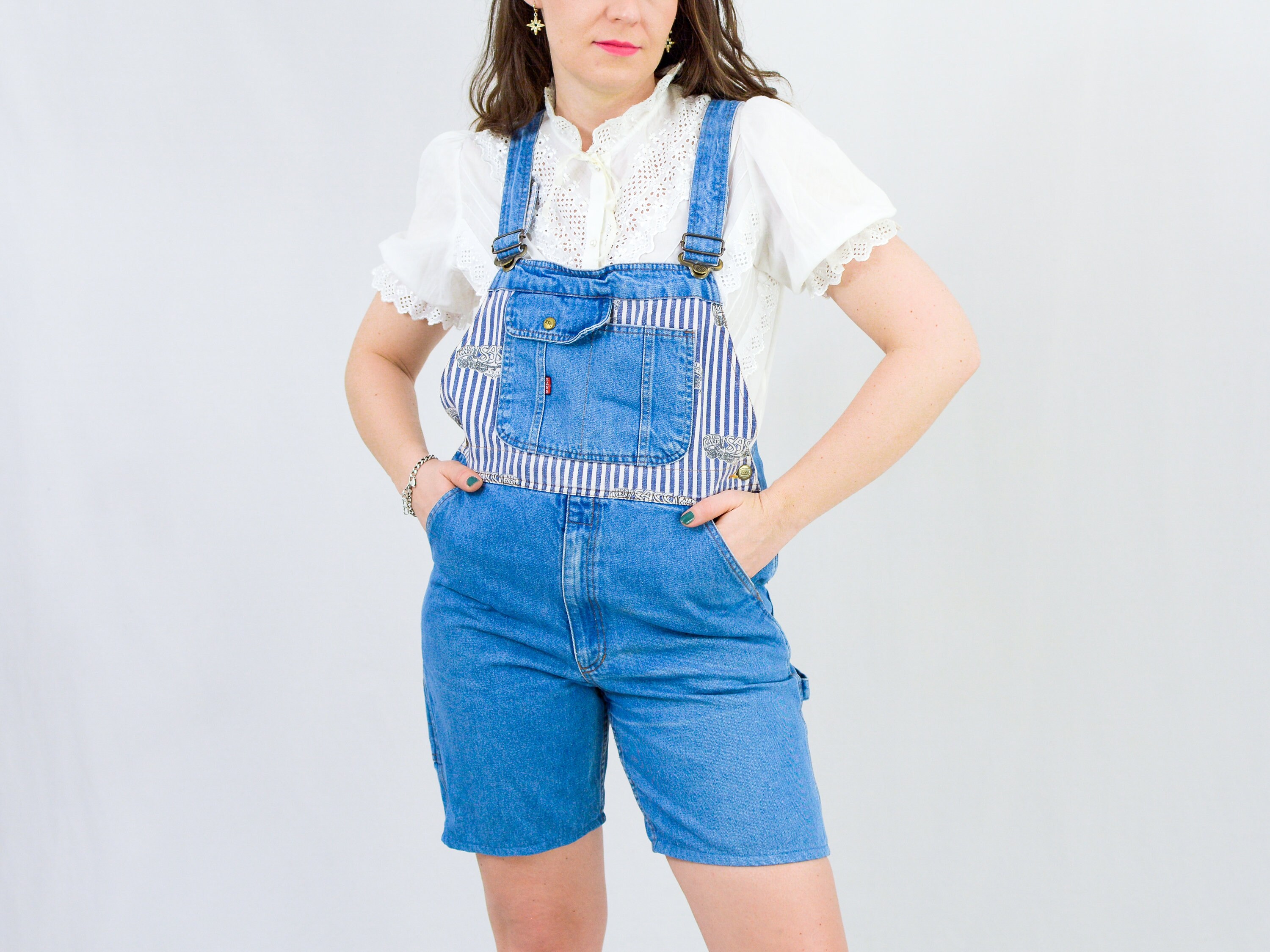 Denim Overalls SASS Shortalls Striped Inserts Vintage 90s Blue - Etsy