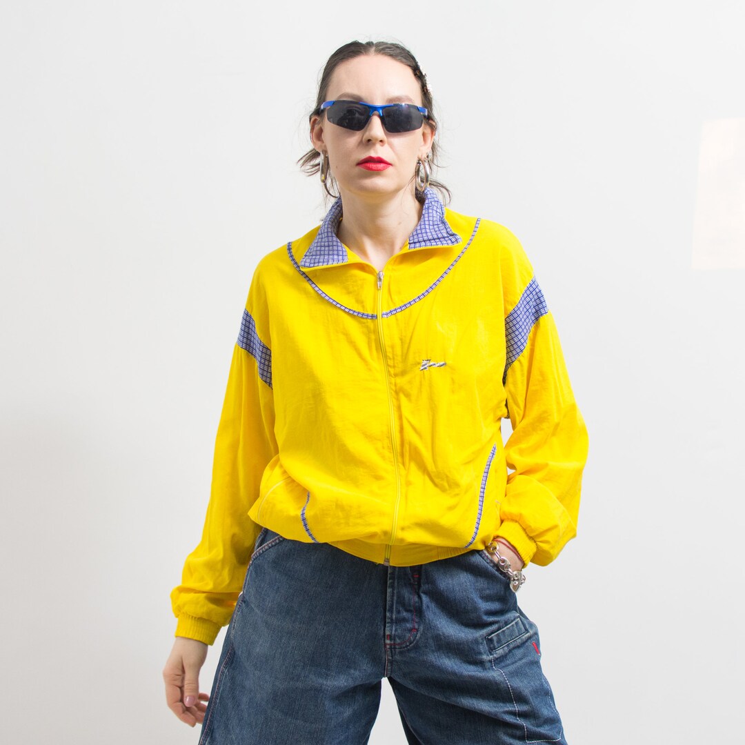 Vintage Yellow Track Jacket 90's Spring Windbreaker Women Size L - Etsy