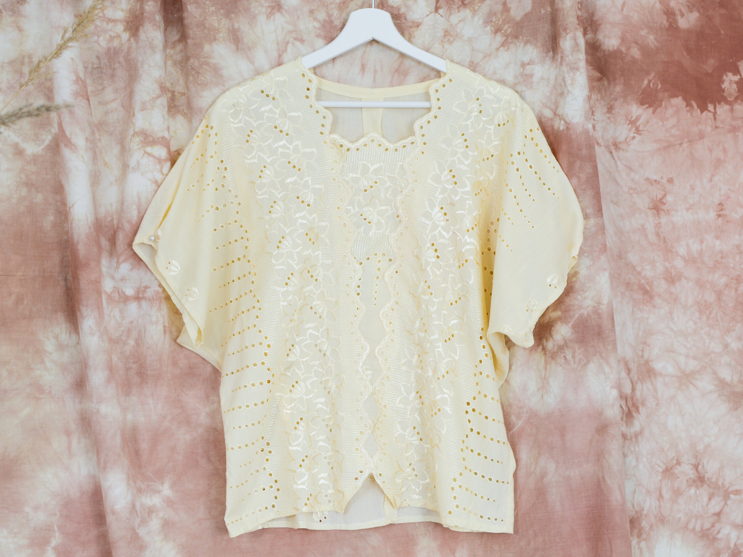 Cream Two Piece Set Blouse and Skirt Ethnic Minimalist Boho Hippie L ...