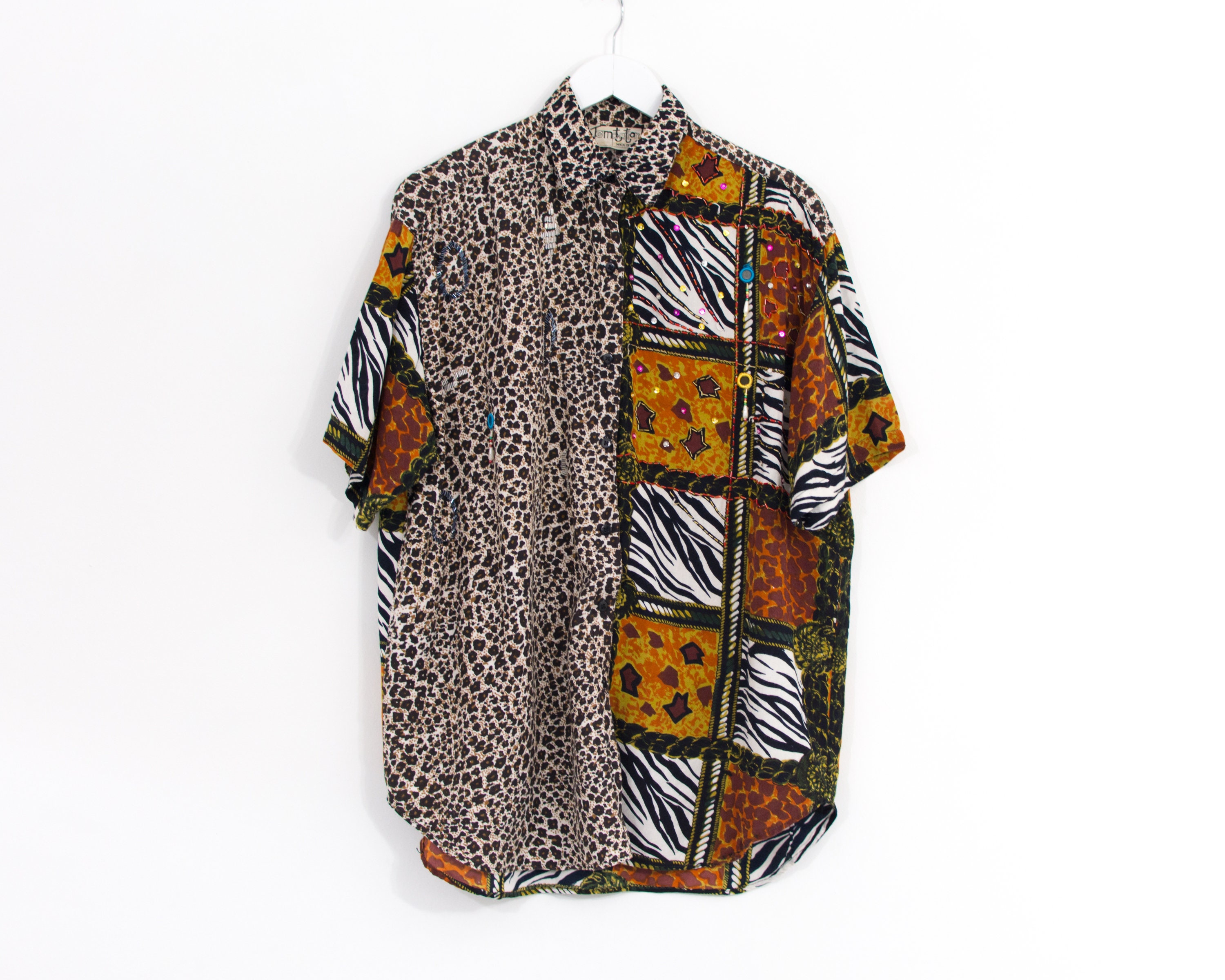 Vintage Leopard Shirt 90s Animal Summer Embellished Women - Etsy