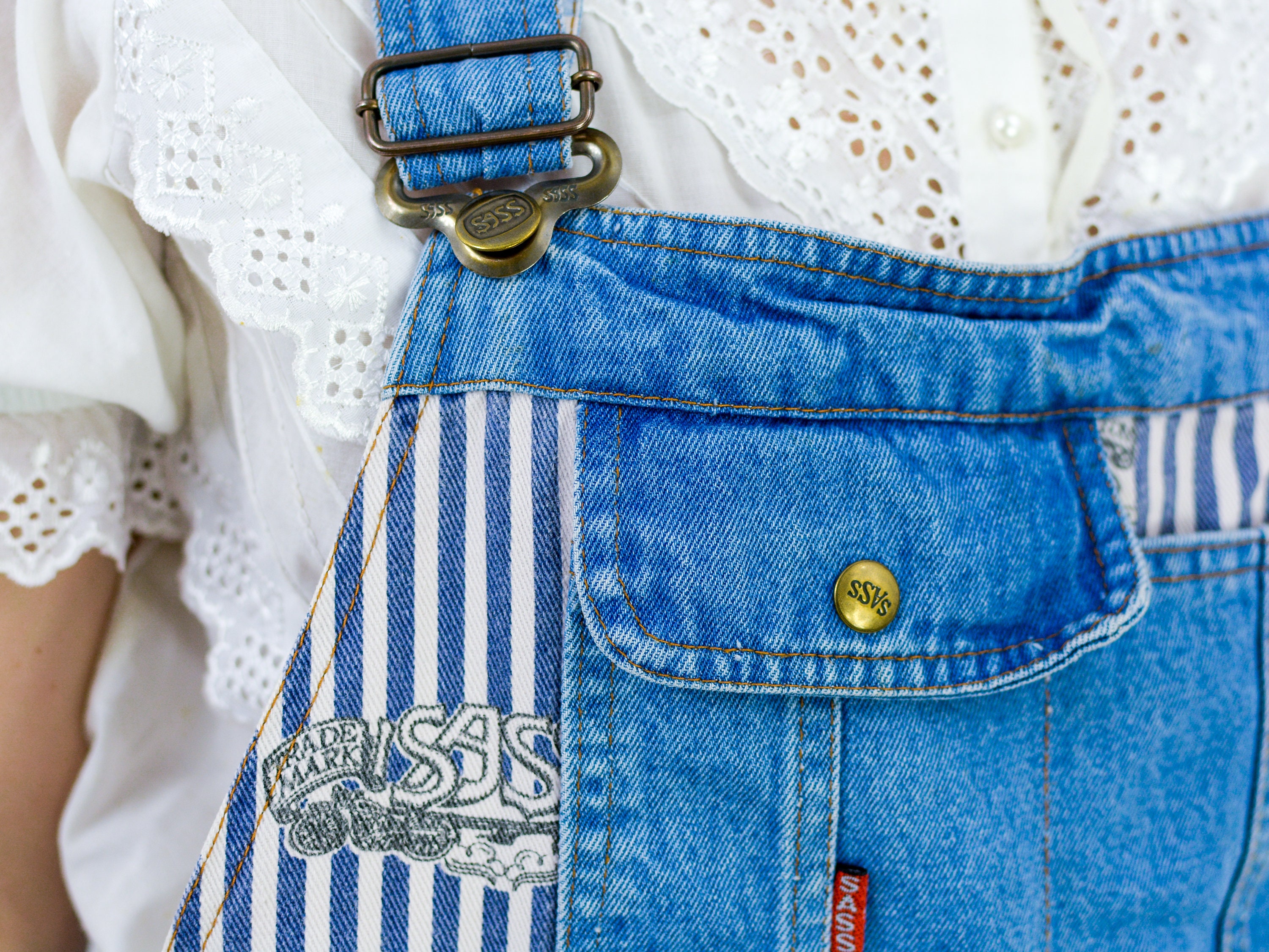 Denim Overalls SASS Shortalls Striped Inserts Vintage 90s Blue - Etsy