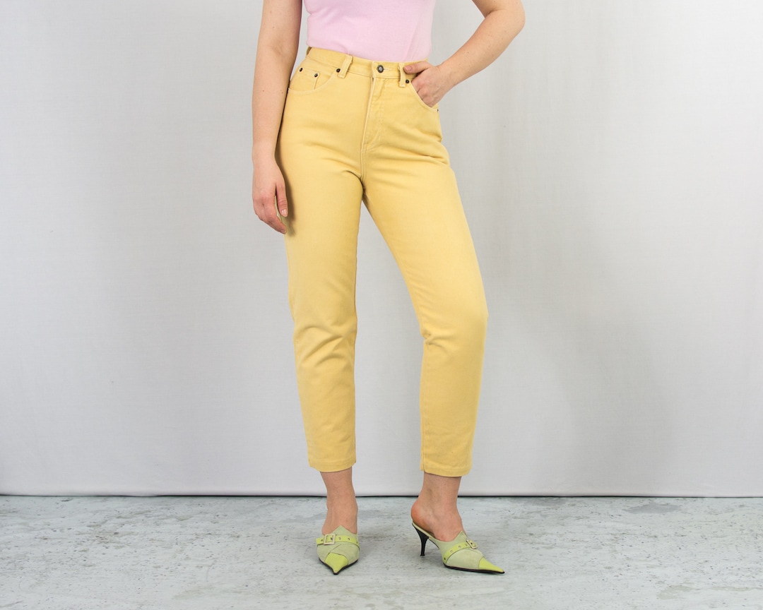 Vintage Yellow Mom Jeans 90s Denim Tapered Leg W29 Women M/L - Etsy