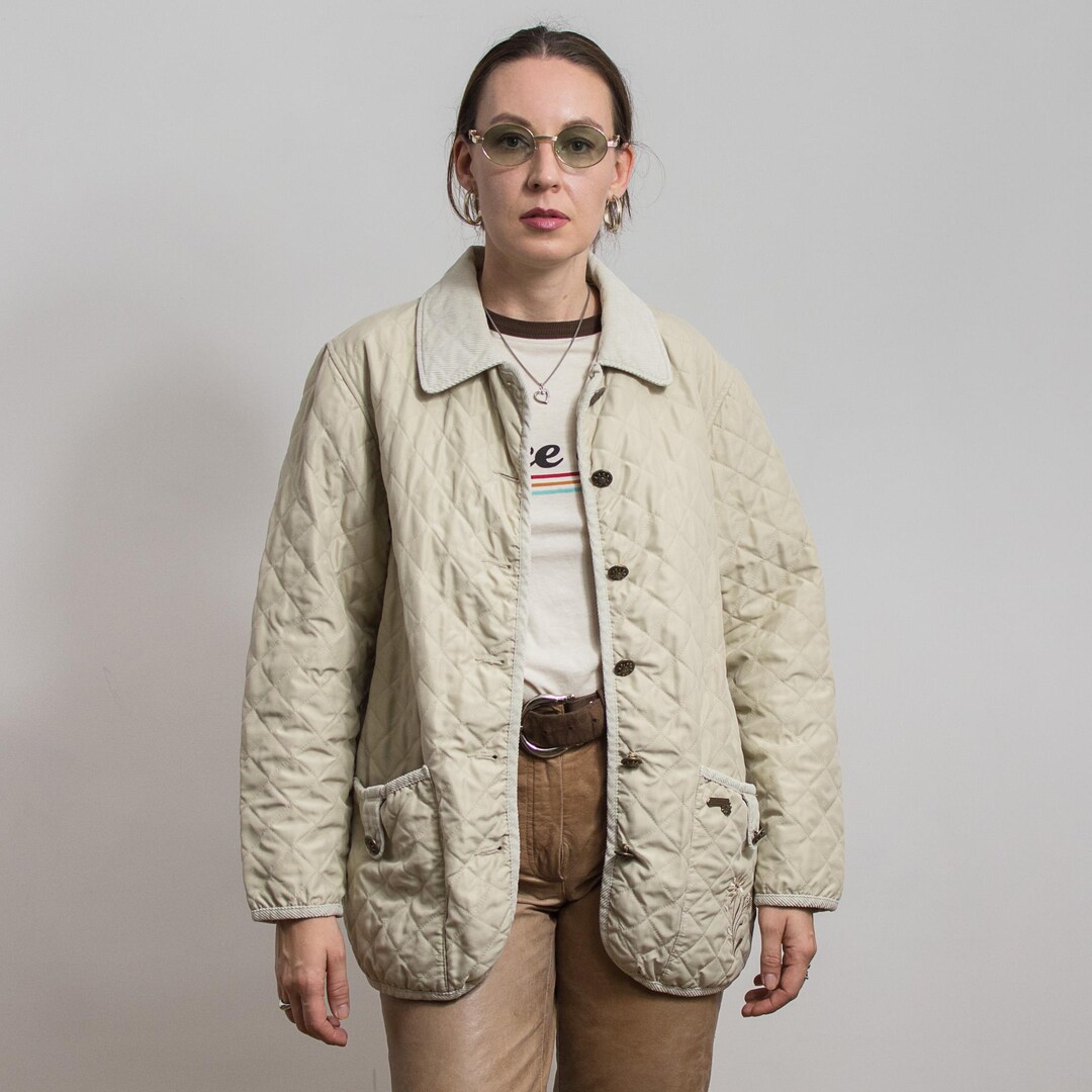 Vintage Quilted Jacket Cream Western Style Corduroy Trim Women's XXL - Etsy
