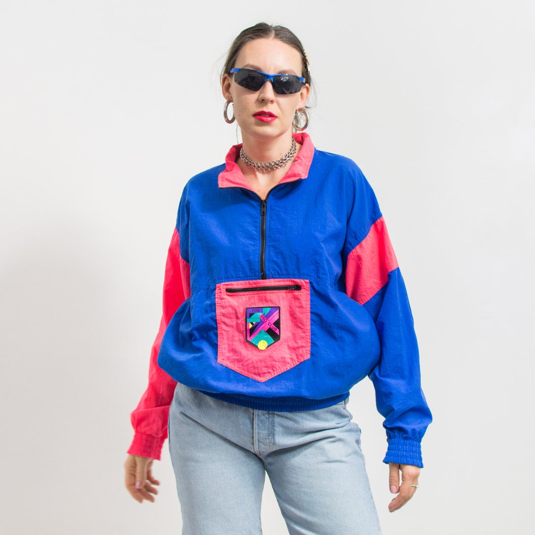 Vintage 90's Track Jacket Neon Shell Oversized Windbreaker Women Size L ...