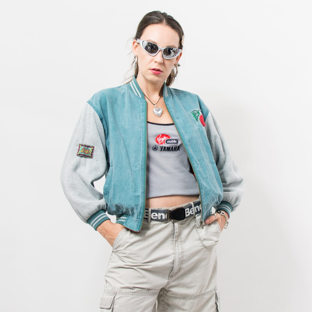 Vintage 90's Bomber Jacket Denim Women Size XXS/XS - Etsy
