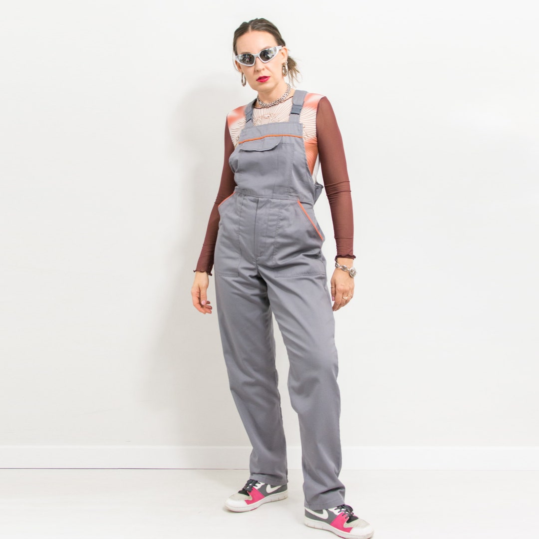 Gray Overalls Working Pants Vintage Jumpsuit Dungarees Women M - Etsy