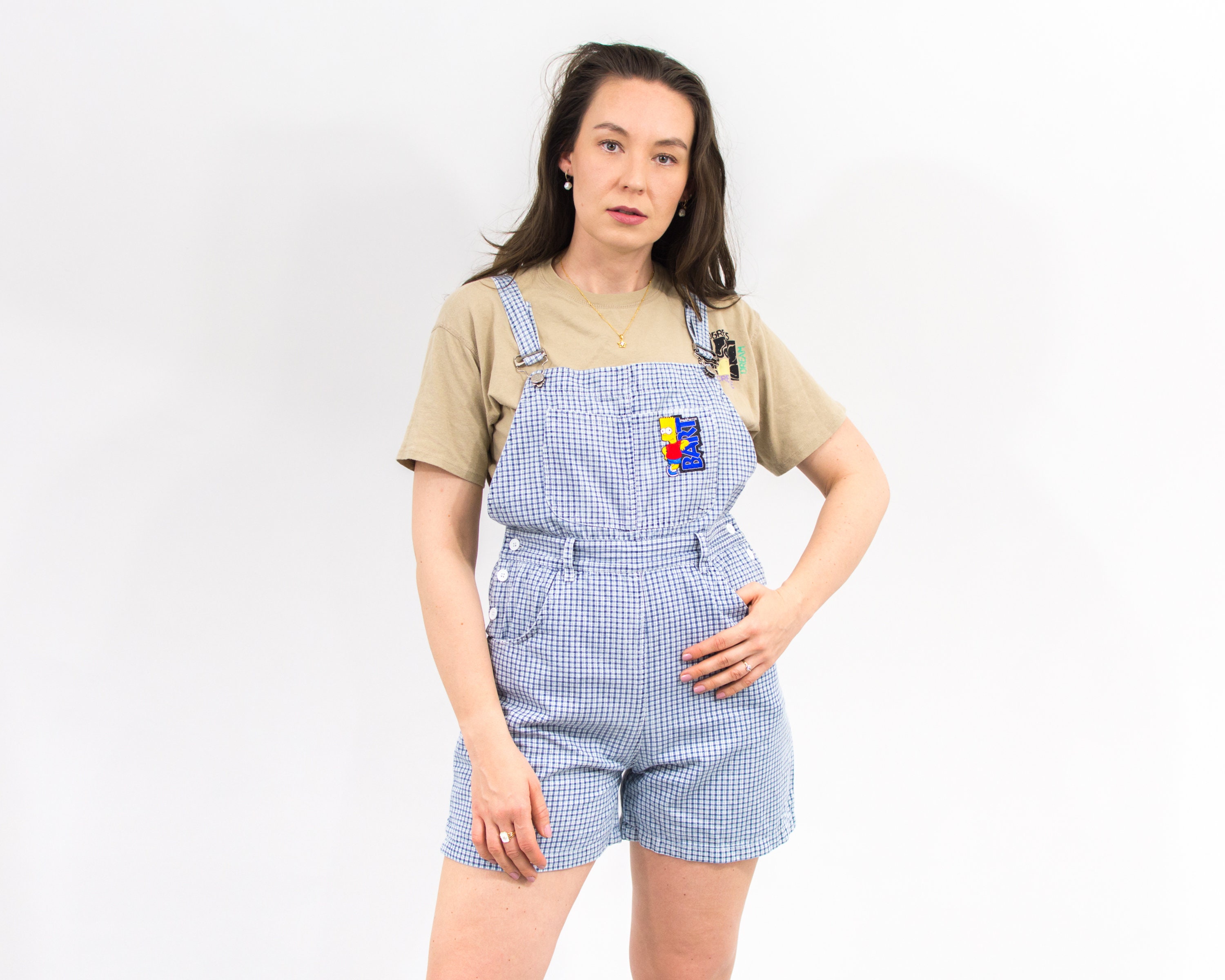 Plaid Overalls Vintage 90s Shortalls Bart Simpson Patch Jean - Etsy