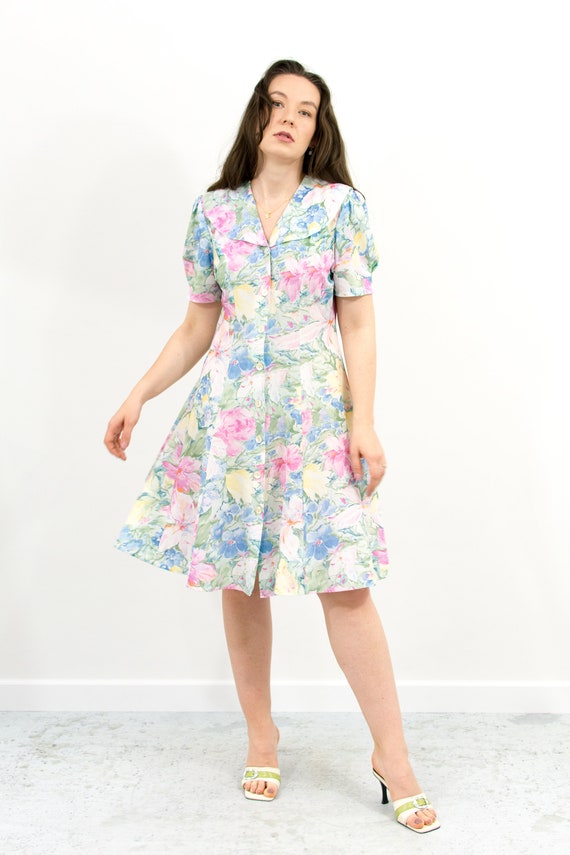 Floral dress 80s vintage rainbow mini summer St Micha… - Gem