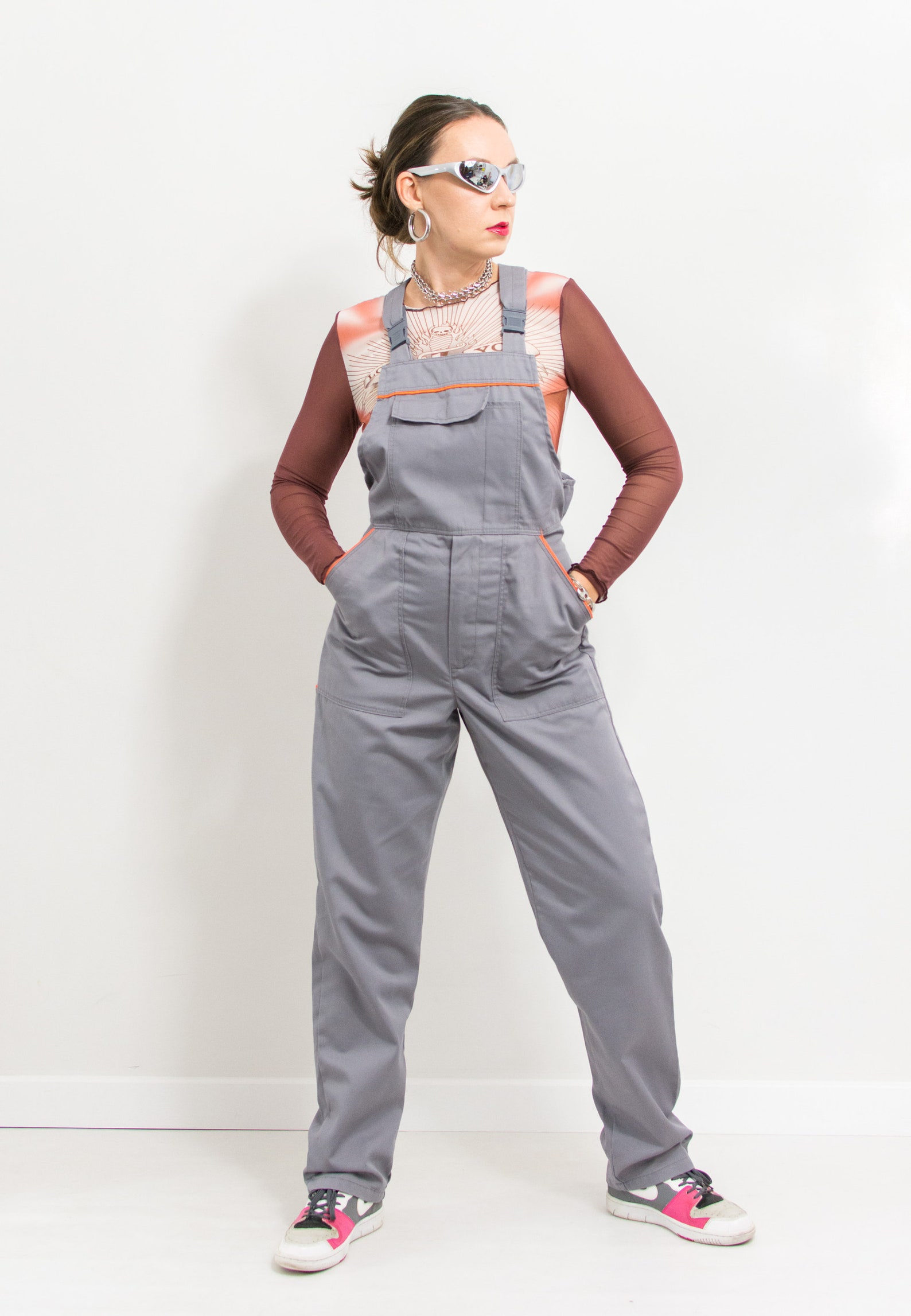 Gray Overalls Working Pants Vintage Jumpsuit Dungarees Women M - Etsy