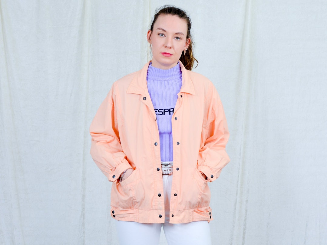 Peach Jacket Vintage Spring Coat 90s Windbreaker Women L-XXL - Etsy
