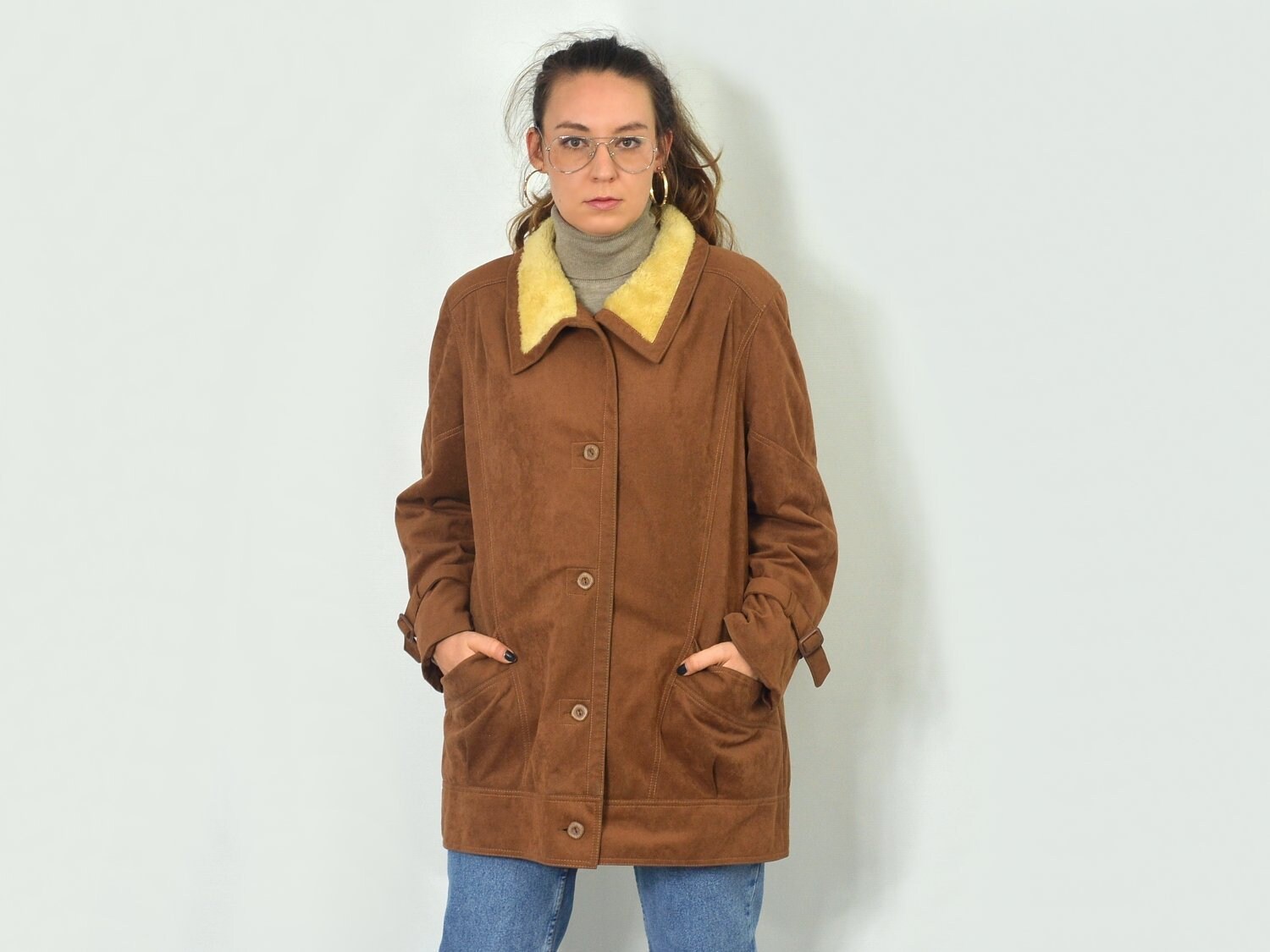 Southwestern Jacket Suede Vintage Shearling Collar Coat - Etsy