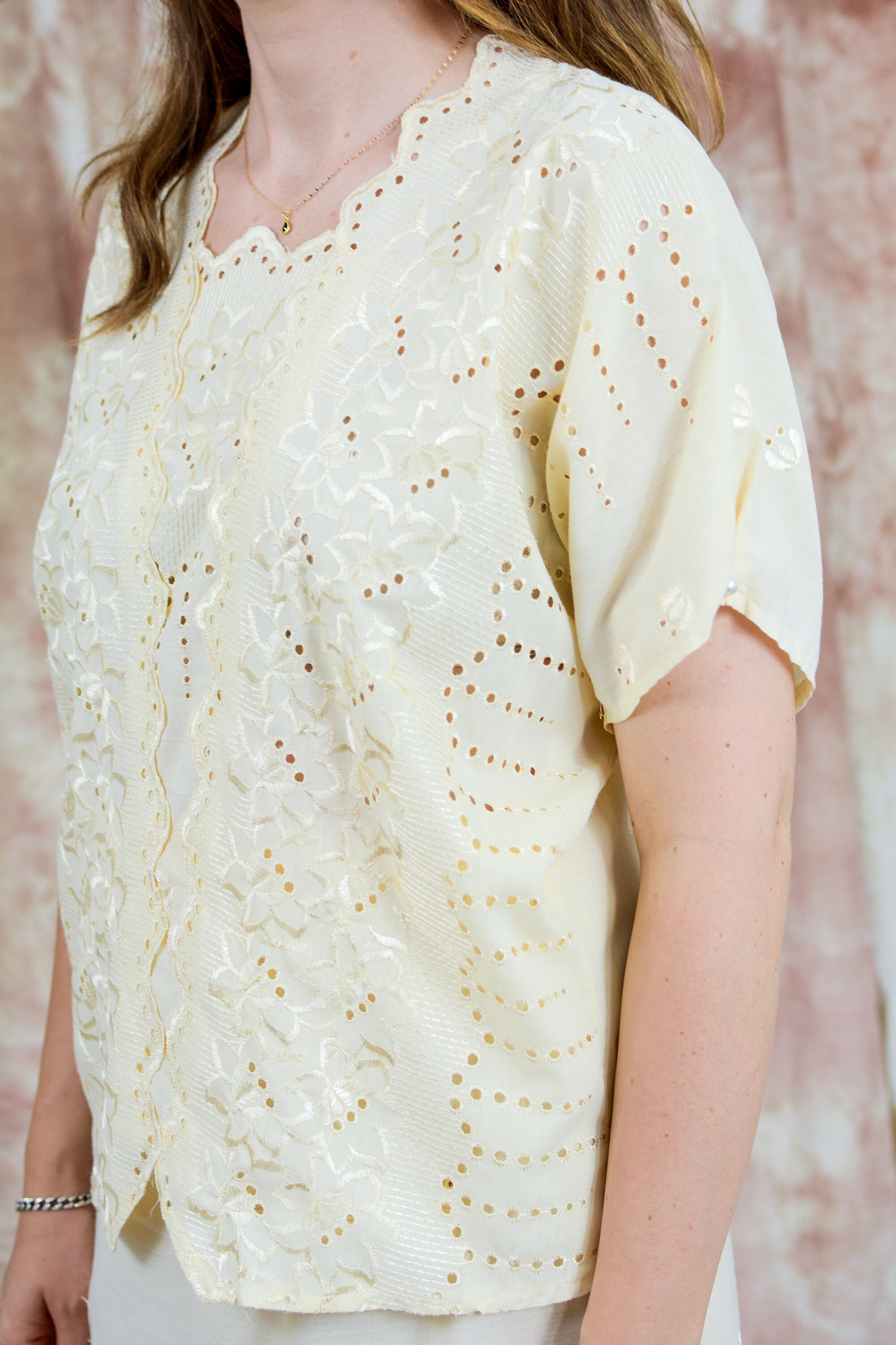 Cream Two Piece Set Blouse and Skirt Ethnic Minimalist Boho Hippie L ...
