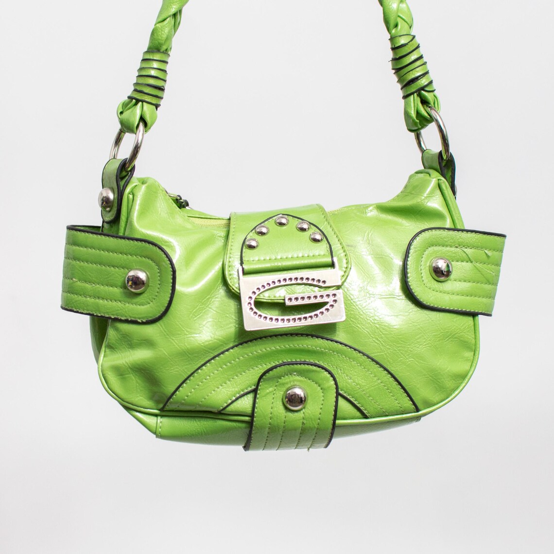 Green Y2k Handbag Metallic Faux Leather Shoulder Bag 2000's - Etsy