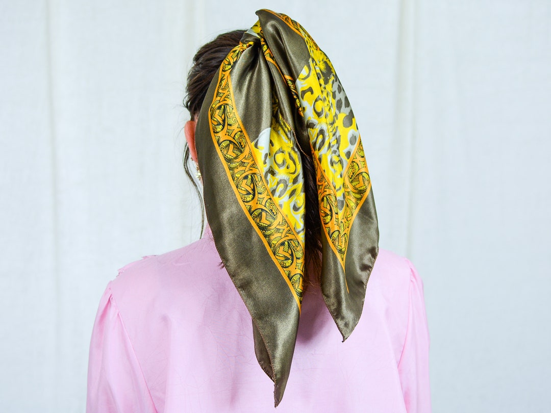 Leopard Satin Scarf Boho Vintage Animal Print Headband Retro 28x28 ...