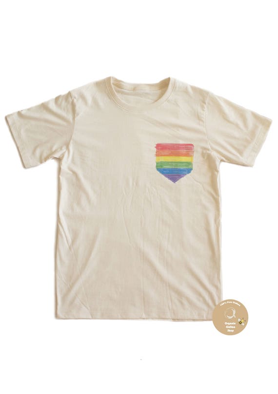Pocket Rainbow Flag Lgbt T Shirt 100 Organic Cotton Etsy
