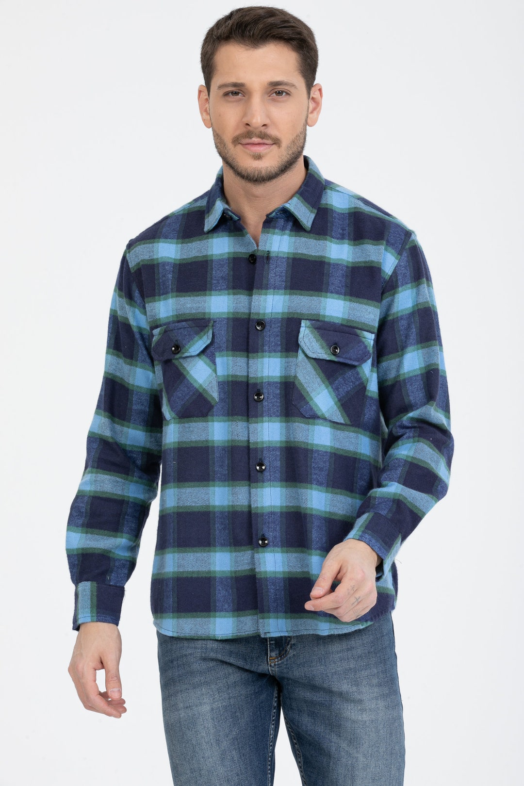 Mens Checked Lumberjack Brushed Cotton Long Sleeved Casual Winter Work ...