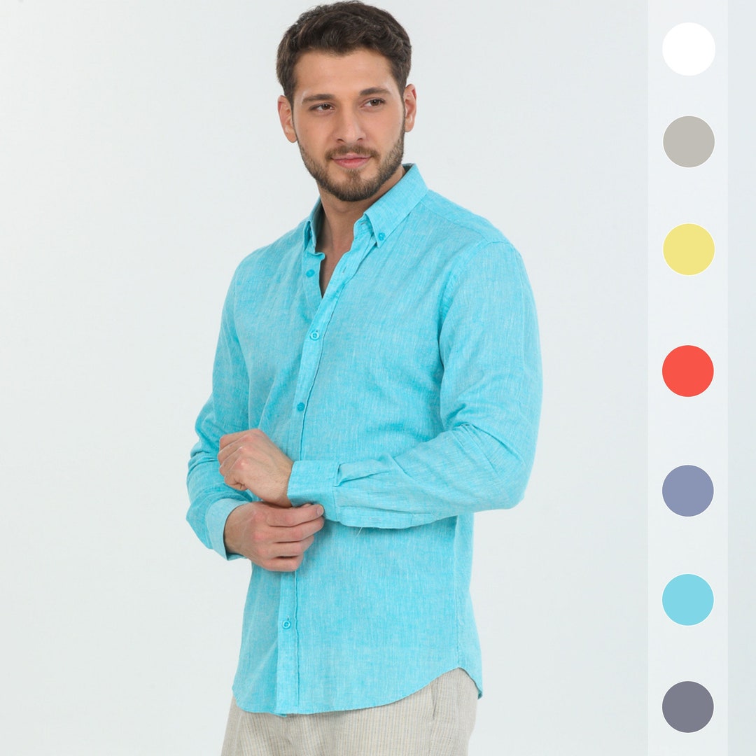 Pure Linen Shirt Men, Linen Shirt for Men, Long Sleeve Shirt With ...