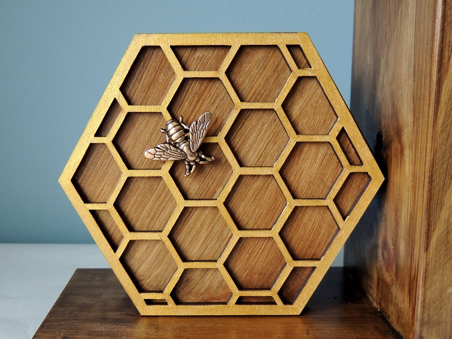 Honeycomb Bookends Bee Bookends Wooden Bookends Book - Etsy UK