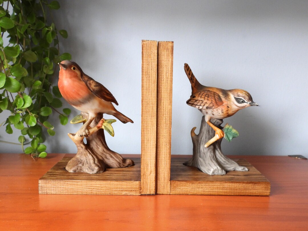 Bird Bookends, Wooden Bookends, Pair of Bookends, Book Stopper, Robin ...