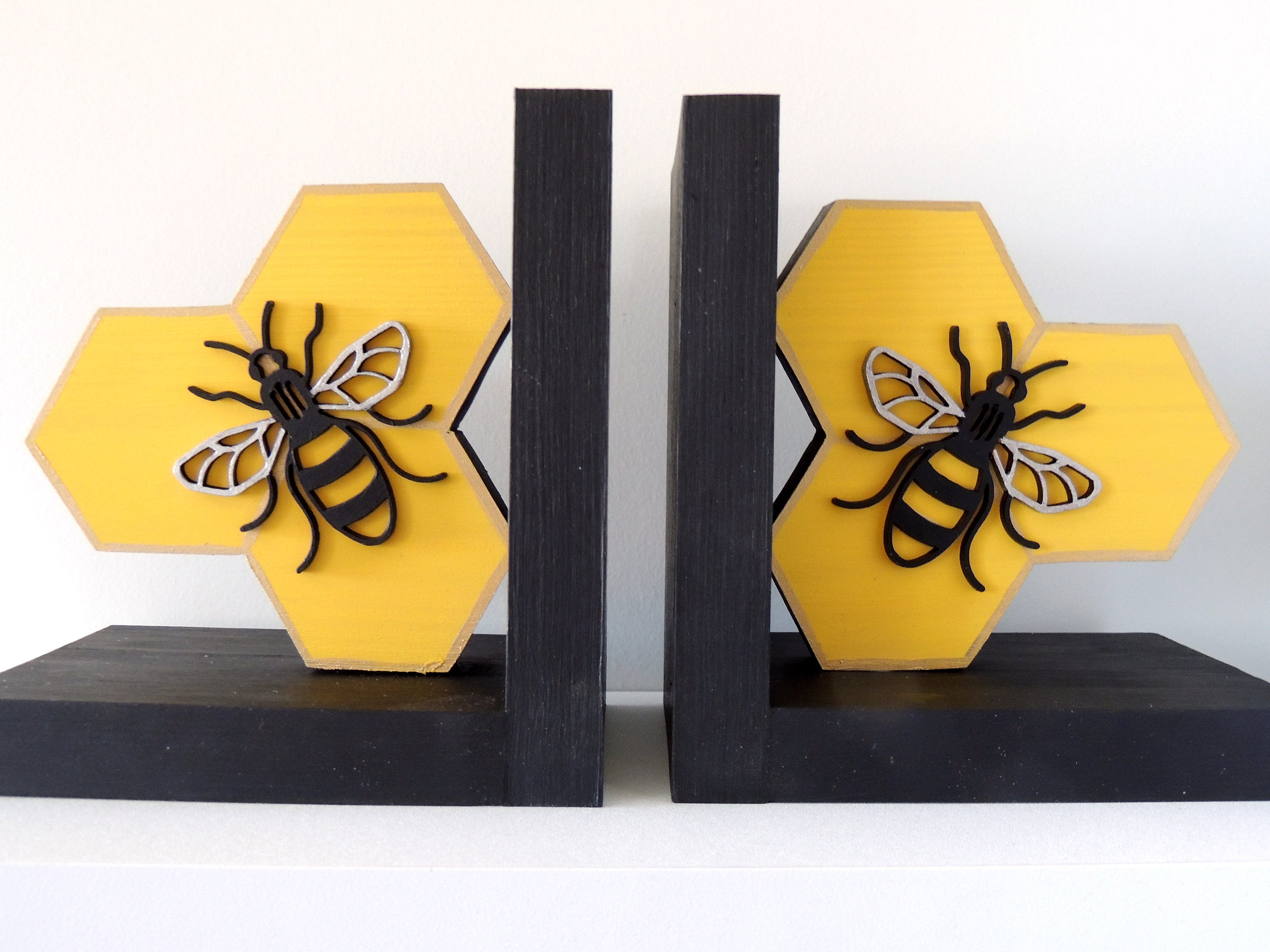 Bee Bookends, Honeycomb Bookends, Book Stopper, Wooden Bookends - Etsy UK