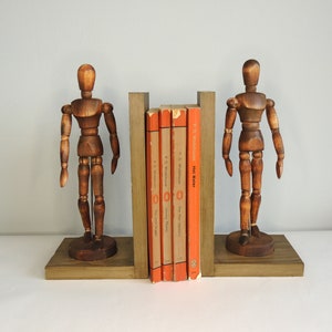 Wooden Bookends, Artists Articulated Model, Adjustable Model, Pair of ...