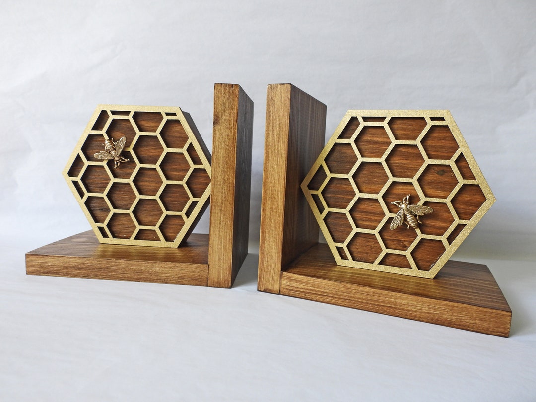 Honeycomb Bookends, Bee Bookends, Wooden Bookends, Book Stopper - Etsy UK
