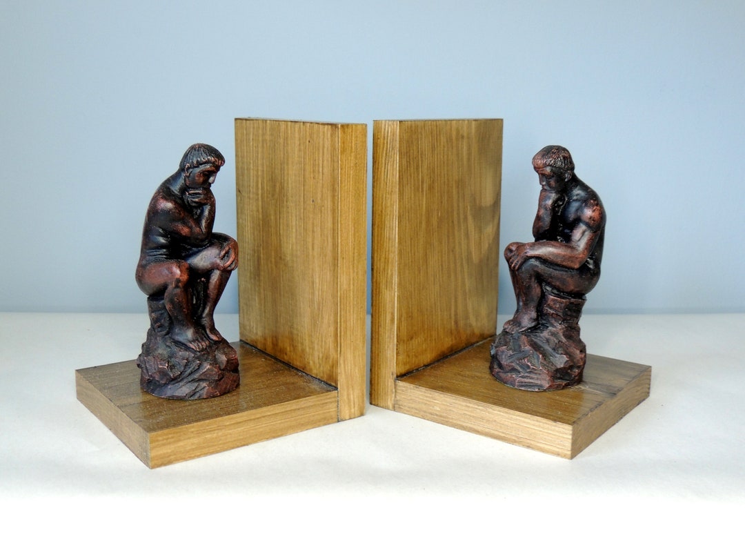 Wooden Bookends, the Thinker Statue - Etsy