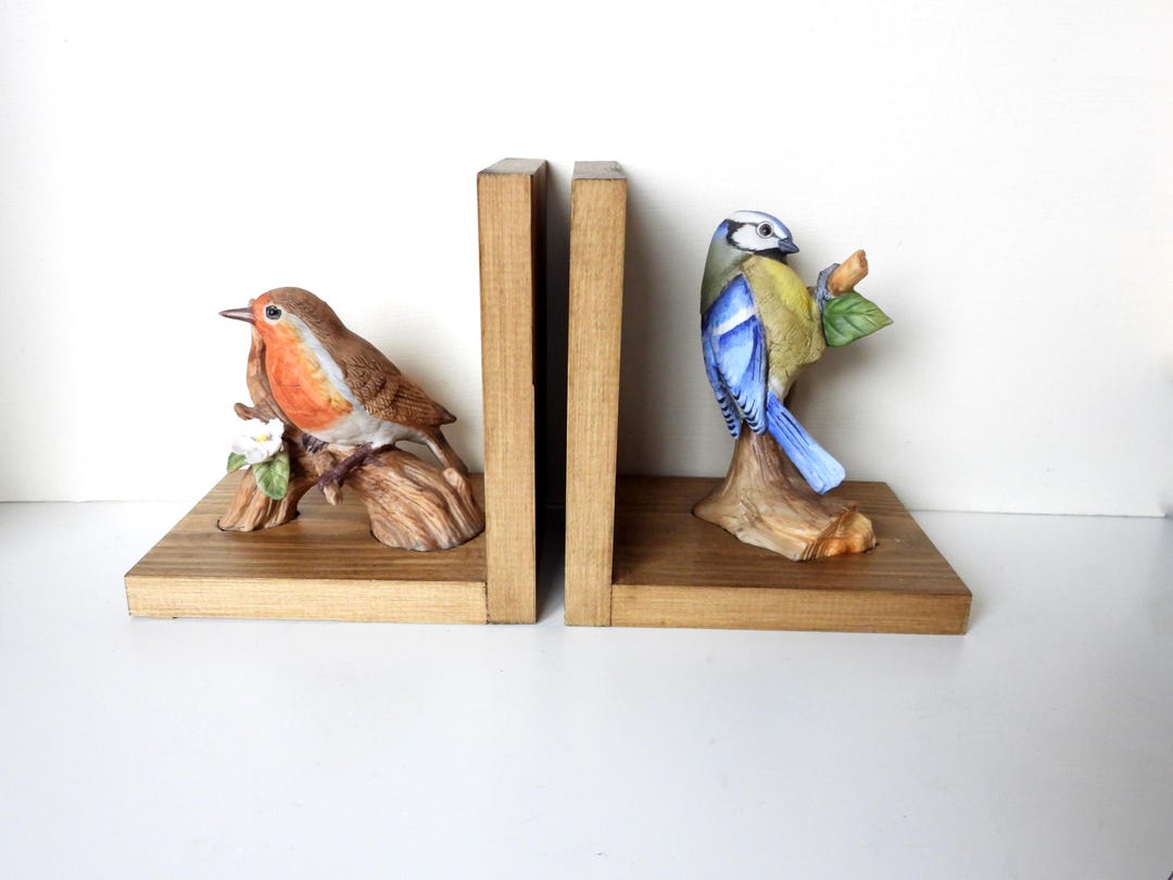 Bird Bookends, Wooden Bookends, Pair of Bookends, Book Stopper, Robin ...
