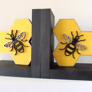 Bee Bookends, Honeycomb Bookends, Book Stopper, Wooden Bookends - Etsy UK