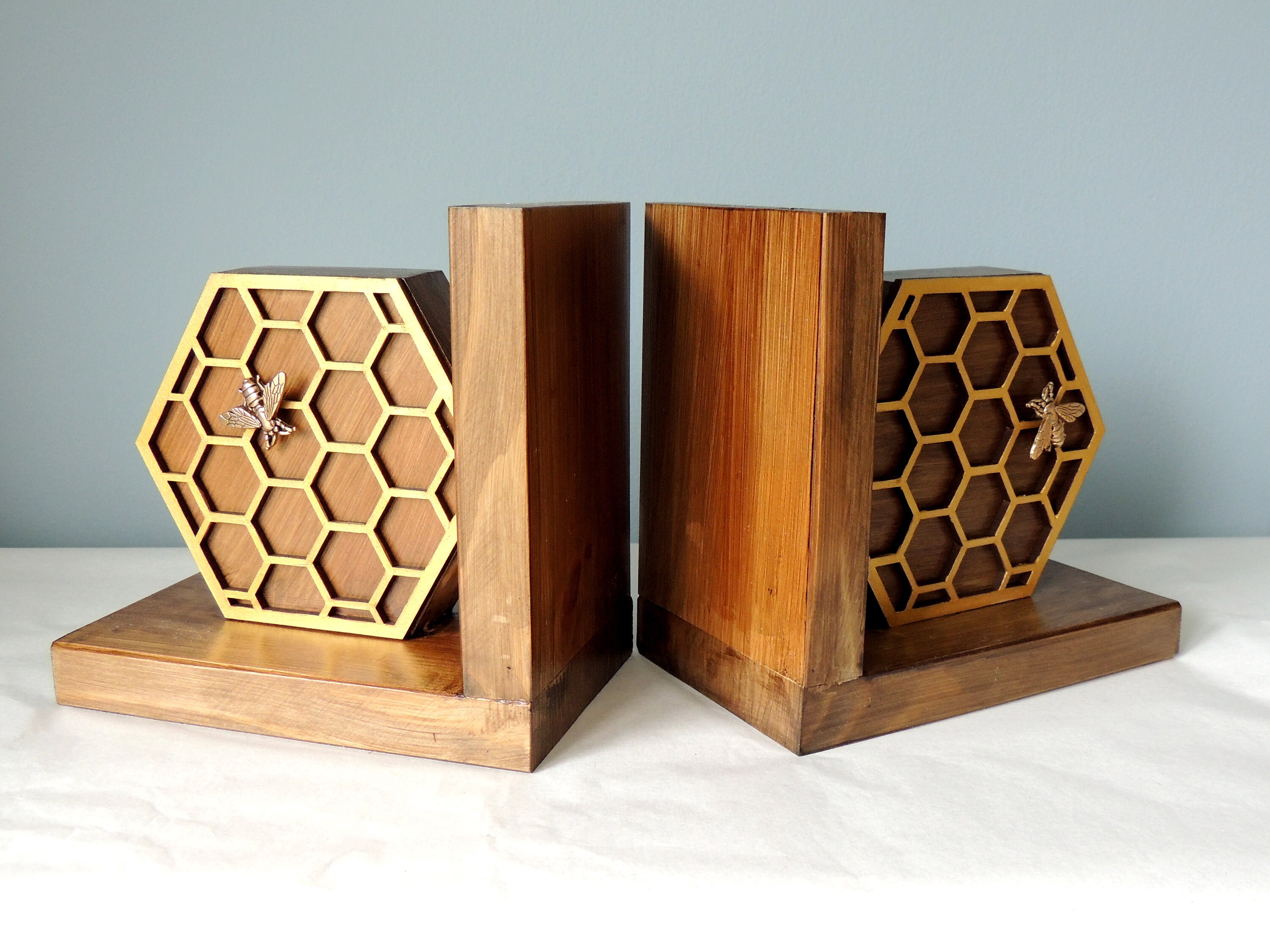 Honeycomb Bookends Bee Bookends Wooden Bookends Book - Etsy UK