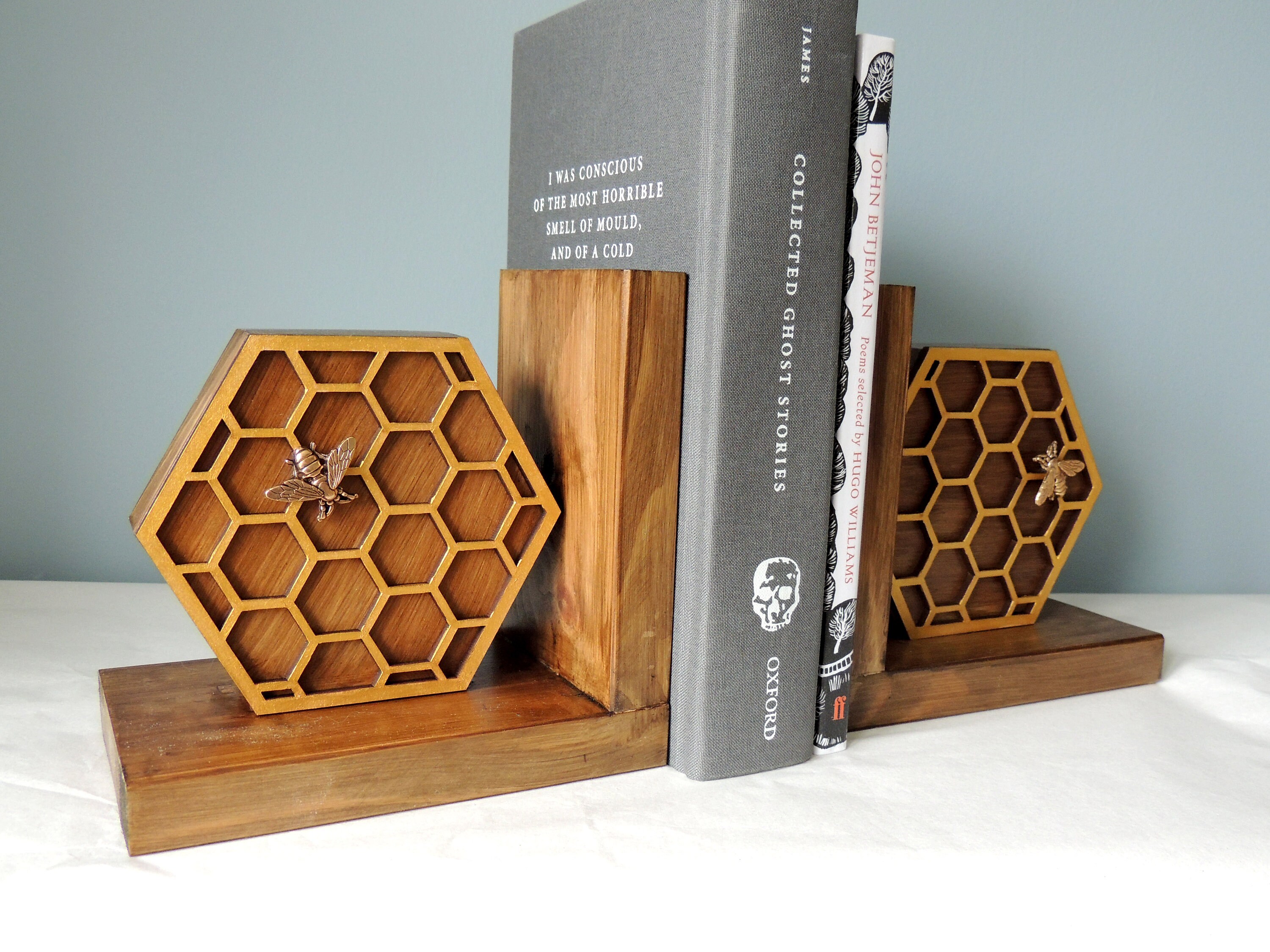 Honeycomb Bookends Bee Bookends Wooden Bookends Book - Etsy UK