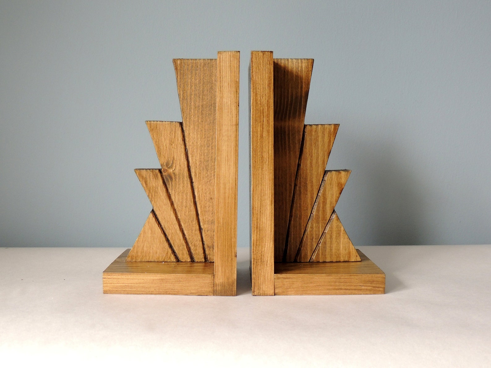 Art Deco Style Bookends Wooden Bookends Book Stopper - Etsy