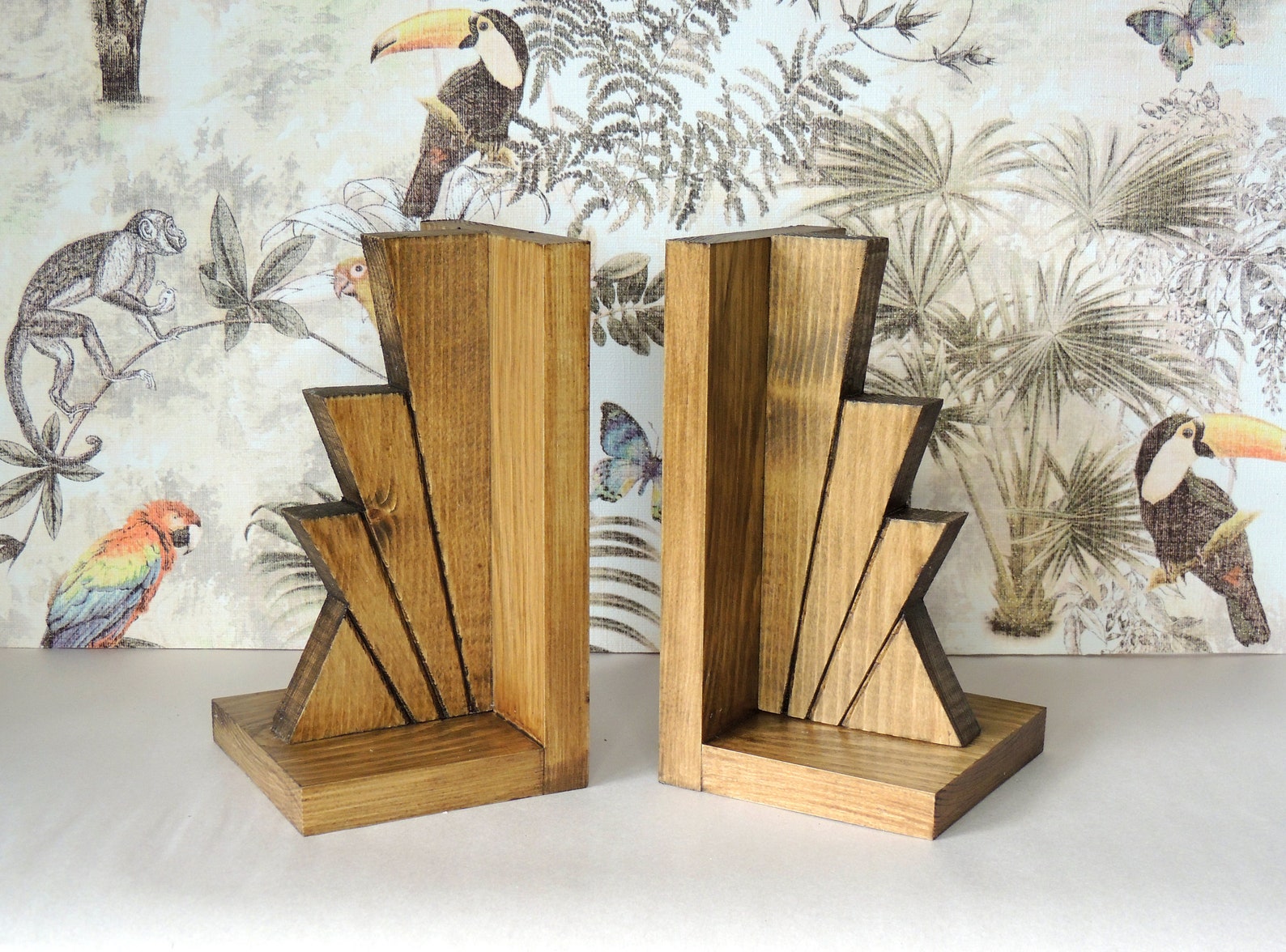Art Deco Style Bookends Wooden Bookends Book Stopper - Etsy