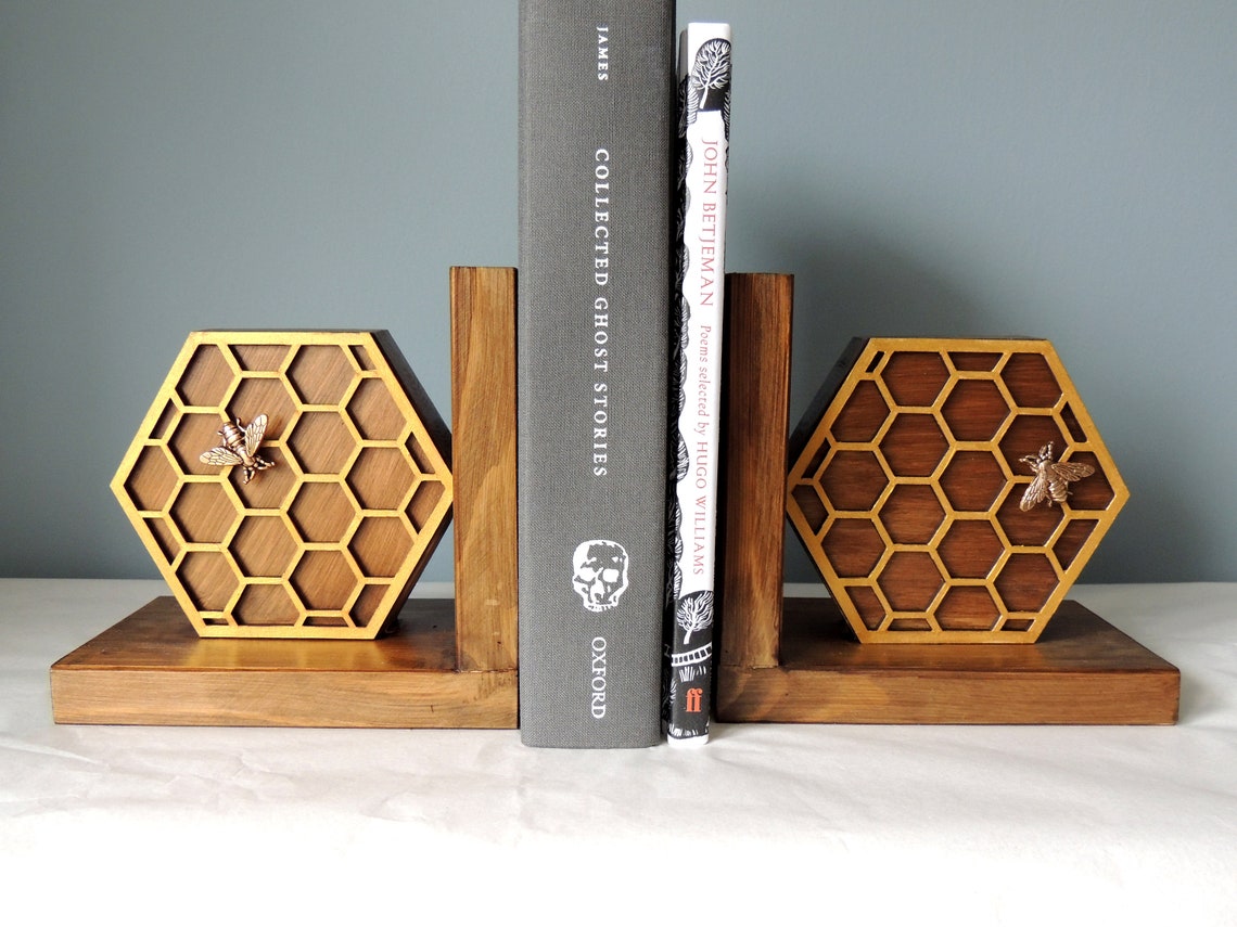 Honeycomb Bookends Bee Bookends Wooden Bookends Book - Etsy UK