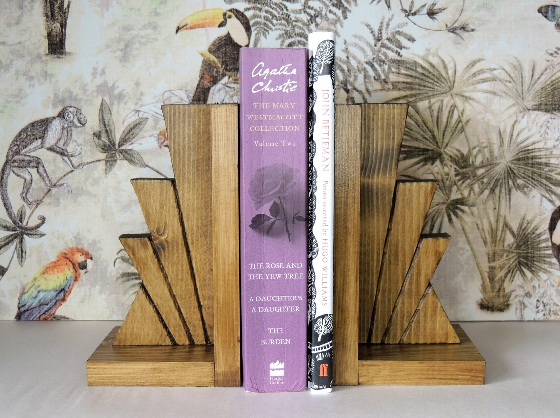 Art Deco Style Bookends Wooden Bookends Book Stopper - Etsy